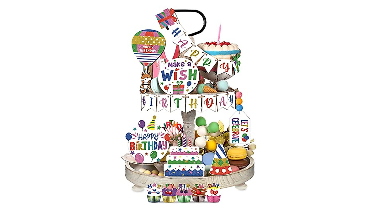 Farmhouse Birthday Decor Set – 11 Colorful Wooden Party Accents