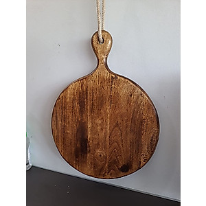 Father's Day Gifts Wooden Round Chopping Board with Handle & Rope for Hanging, Pizza Serving Tray Party Serving Platter | 12 Inch Dia