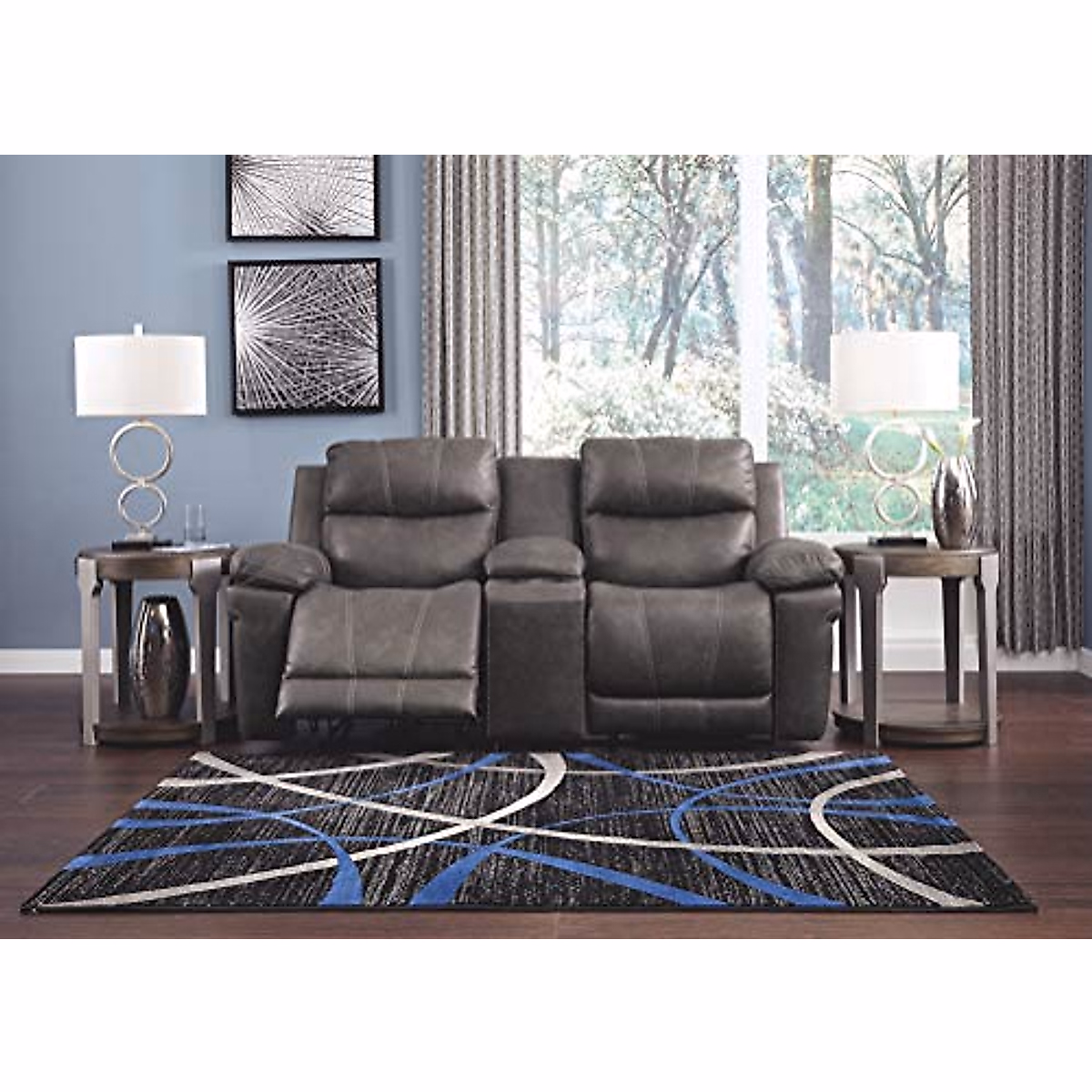 Signature Design by Ashley Erlangen Faux Leather Power Reclining Loveseat with Console, Gray