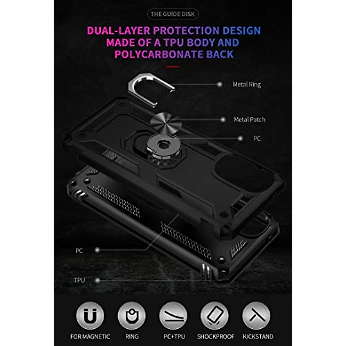 Dzxouui for Moto G 5G 2022 Case with Glass Screen Protector, Military Grade Shockproof Cover Full Body Protection Hard Phone Cases Built-in Magnetic Kickstand for Motorola G 5G 2022 - Black