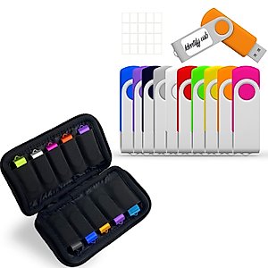 2GB USB Flash Drives 10 Pack and USB Case of 10 Slots Bundle USB Holders to Organize 10 Thumb Drives 2 GB