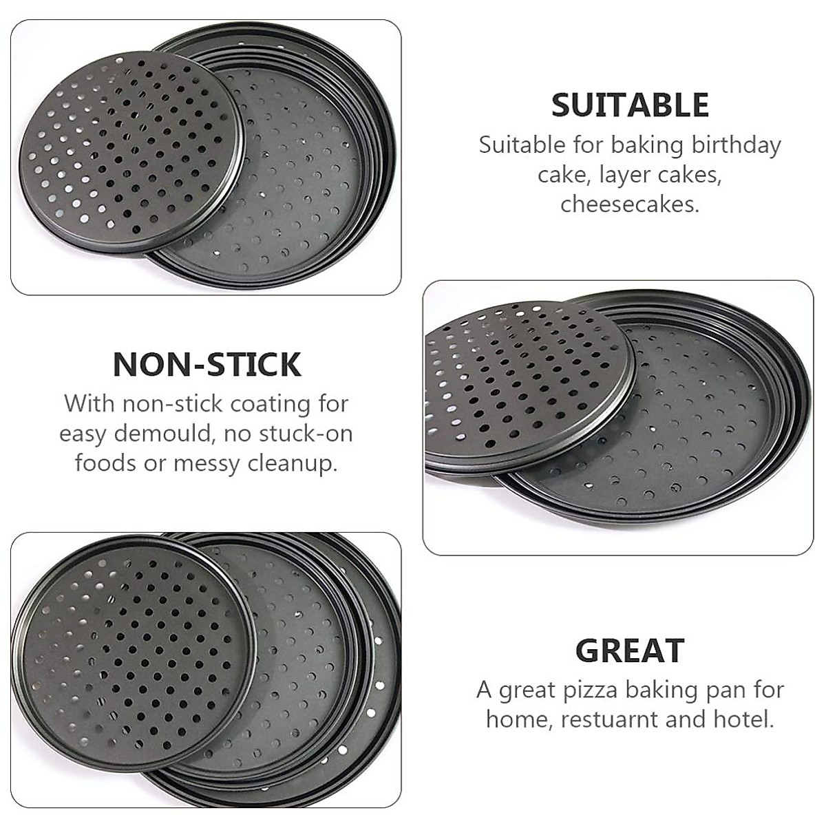 DOITOOL 1PCS Round Pizza Pan Nonstick 11 Inch Pizza Pan with Holes,Pizza Baking Pan for Oven Baking Supplies (Black,28x28x1cm)
