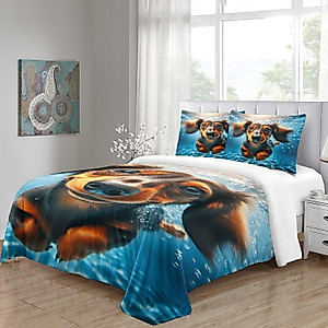 THUBDYEA Dachshund Comforter Covers 3D PrintedPet Dog Bedding Set Quilt Cover Duvet Cover 3 Pieces for Childrens and Adults Microfiber with Pillowcases with Zipper Closure Full（203x228cm）, Style-26