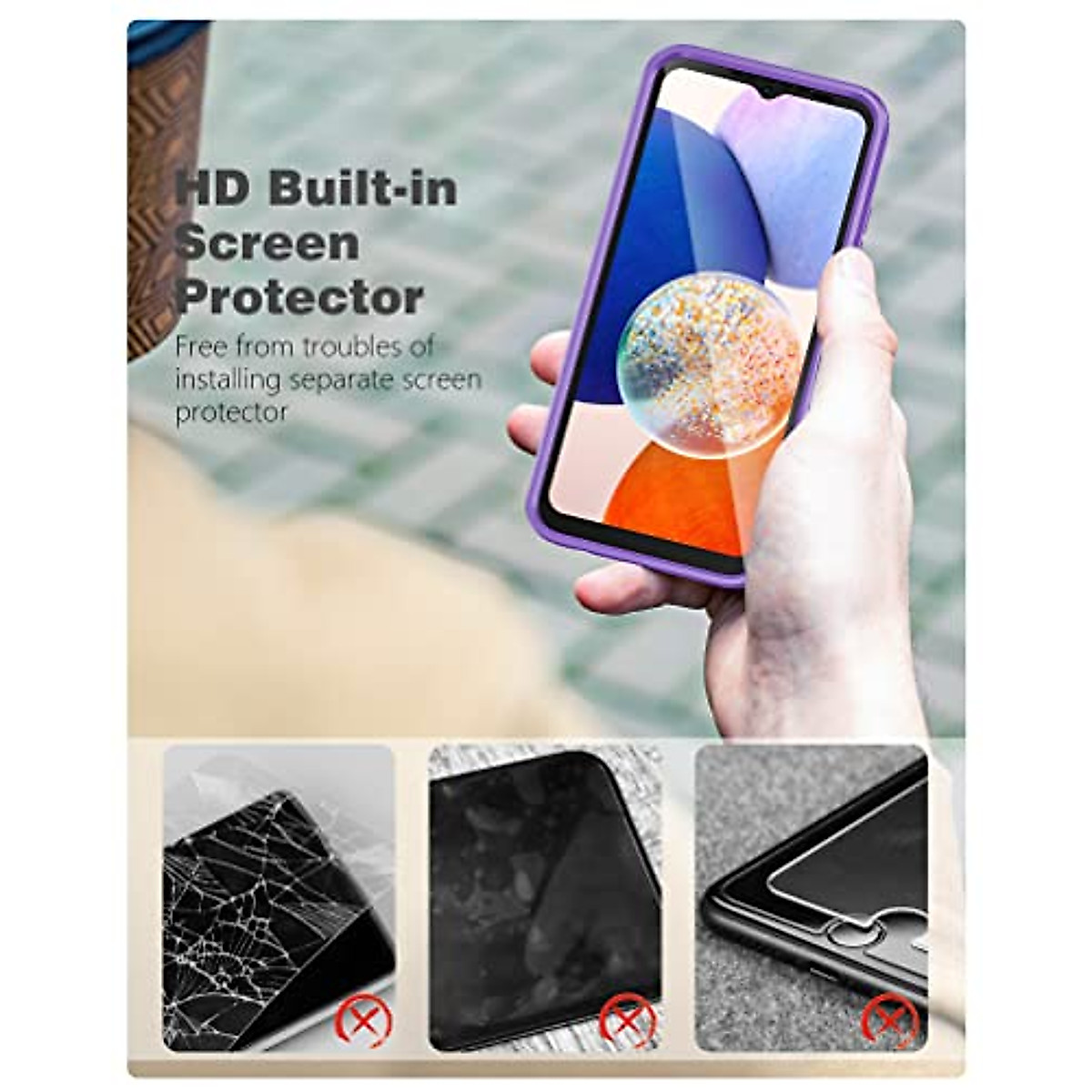 FNTCASE for Samsung Galaxy A14-5G Case: Shockproof Silicone Protective Phone Case with Built-in Screen Protector - Slim Dual Layer Rugged Sturdy Drop Proof TPU Protection Cover (Navy Purple)