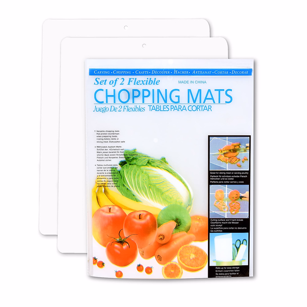 Kitchen Cutting Board | Flexible Chopping Mats | Food Safety | Hanging Hole for Easy Drying | 12x15” Size | Set of 4