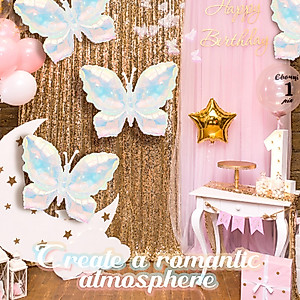 Poen 6 Pcs 40 Inch Butterfly Balloons Iridescent Butterfly Foil Balloons Holographic Butterfly Balloons Decorations Holographic Balloons for Birthday Baby Shower Wedding Butterfly Themed Party