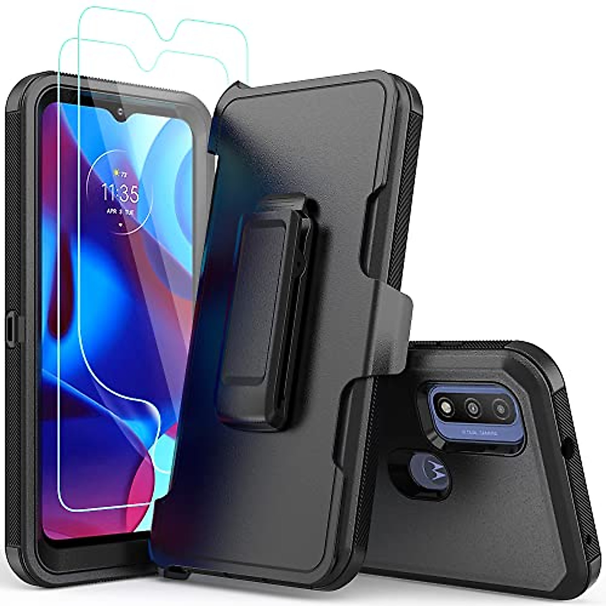 Compatible with Motorola G Pure/Moto G Power 2022 Case, Heavy Duty Rugged Shockproof Full Body Protection Kickstand Case with Belt Clip Holster for Motorola G Pure 6.5 inch Phone (Black)