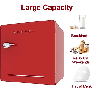 DISHUP 1.6 Cu.Ft Classic Retro Compact Refrigerator, Single Door Mini Fridge with Freezer, Small Drink Chiller with Small Beauty Cosmetics Skin Care Refrigerated for Home,Office,Dorm or Cabin(Red)