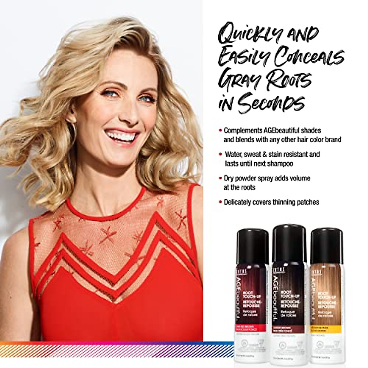 AGE beautiful Root Touch Up Hair Color Spray | Touch-Up Gray Concealer | Temporary Cover Up | Adds Volume & Covers Thinning Patches | Water, Sweat, Stain Resistant | Medium Blonde | 2 Fl Oz