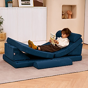jela Kids Couch Large, Floor Sofa Modular Funiture for Kids Adults, Playhouse Play Set for Toddlers Babies, Modular Foam Play Couch Indoor Outdoor (57"x28"x18", Navy Blue)