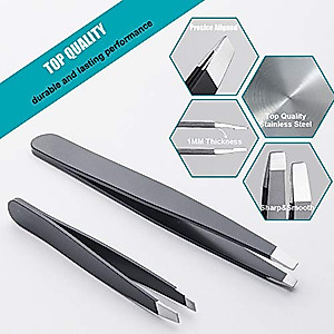 Lepinko 2PCS Slant Tweezers, Classic and Mini Size, Stainless Steel, Precision Eyebrow Plucker for Facial Hair, Ingrown Hair, Splinter Removal and Precise Needs, for Men and Women