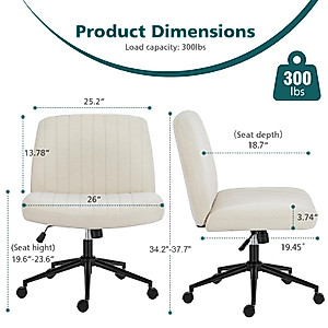 OLIXIS Criss Cross Chair with Wheels, Cross Legged Office Chair Wide Armless Desk Chair, Adjustable Swivel Comfy Home Office Vanity Desk Chair