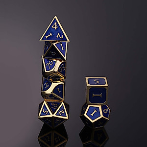 Hestya 7 Pieces Metal Dices Set Game Polyhedral Solid Metal Dice Set with Storage Bag for Role Playing Game Math Teaching