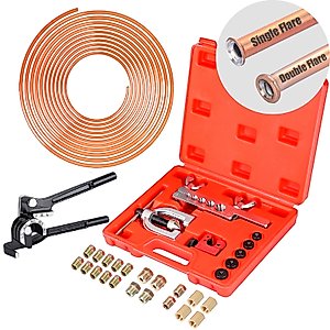 JINGTAO88 3/16" Brake Line Kit - 25 FT Copper Coated Brake Line (With 16 Brake Line Fittings and 4 Threads Unions) + Double & Single Flaring Tool Kit (With Tube Cutter And 5 Adapters) + Tube Bender