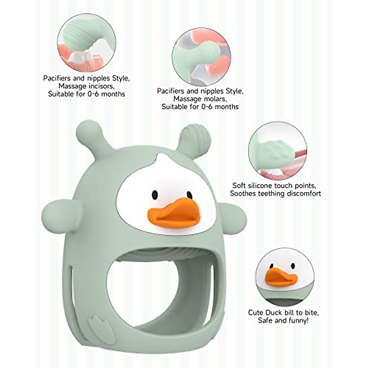 Baby Teething Toys, for Infants 3+ Months, Never Drop Silicone Baby Mitten Teether for Soothing Pain Relief, Baby Chew Toys for Sucking Needs, BPA Free (Green)