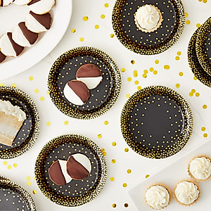 BLUE PANDA 48-Pack Black and Gold Party Plates, 7 Inch Paper Plates for Birthday Cake and Desserts