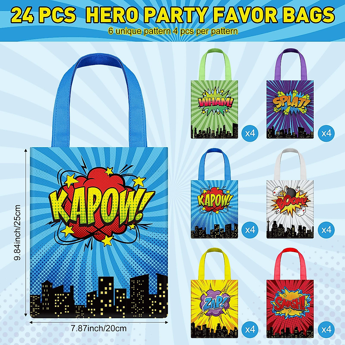 Photect 24 Pieces Hero Party Favor Bags Hero Birthday Decorations Heroes Non-Woven Gift Bags Hero Theme Treat Gift Bag Tote Bag for Hero Themed Party Supplies Baby Shower Goodie Bag