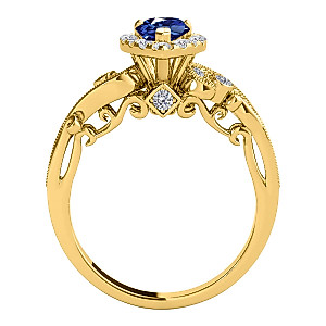 MauliJewels 3/4 Carat Marquise Shape Sapphire & Natural White Diamond Gemstone Ring Prong-Setting 14K Solid Yellow Gold
