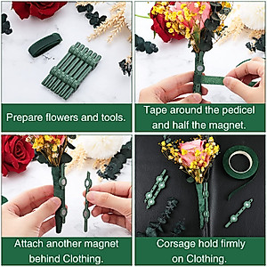 Hicarer 8 Pieces Pearl Wrist Corsage Bands for Wedding Faux Wrist Bands Elastic 8 Pairs Boutonniere Magnets 2 Rolls Green Floral Wrapping Tapes for DIY Handmade Prom