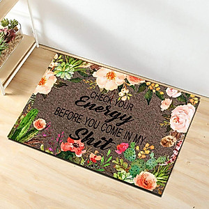 Funny Doormat Custom Indoor Doormat -Check Ya Energy Before You Come In This House Funny Front Door Mats Home and Office Decorative Entry Rug Garden/Kitchen/Bedroom Mat Non-Slip Rubber 23.6 x15.7 Inch