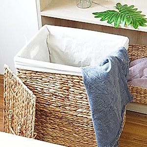 Handmade Rectangular Water Hyacinth Wicker Laundry Hamper with Lid Natural, Large