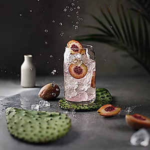 Drinking Glasses Set of 4 - Can Shaped Glass Sake Cups with Straws, 16oz Iced Coffee Glasses, Iced Tea Glasses, Tumbler Cup, Cocktail Glasses, Whiskey Soda Clear Water Cup, Beer Glasses.