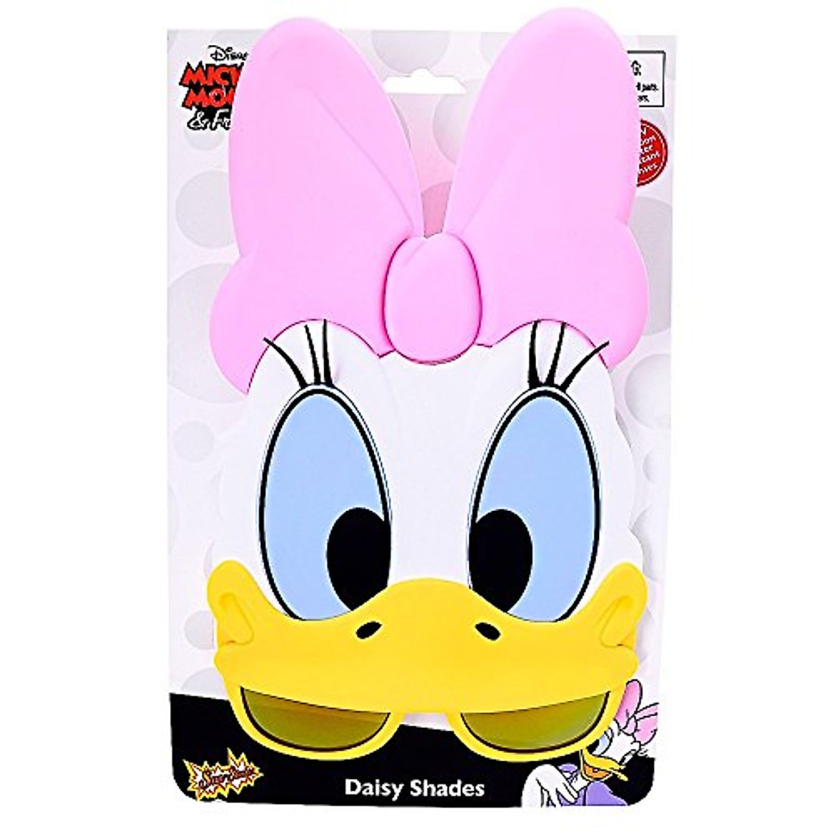 Sun-Staches Disney Official Daisy Duck Sunglasses Costume Accessory, UV400 Lenses, Yellow Frames with Pink Bow Mask, One Size Fits Most