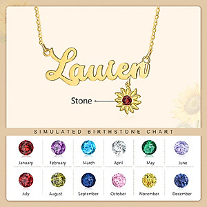 Personalized Name Sunflower Necklace with Simulated Birthstones Gold Name Custom Necklace for Women Sunflower Jewelry Sunflower Birthday Gift for Girlfriend Mother (Gold-2)