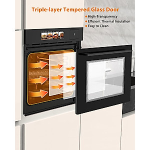 Ecoexplorer 24in Single Wall Oven, Built-in Electric Ovens with Steam&Grill&Air Frying Mode, 3000W, 240V, 2.5Cu.ft Stainless Steel Convection Built-in Oven, Advanced TFT Screen