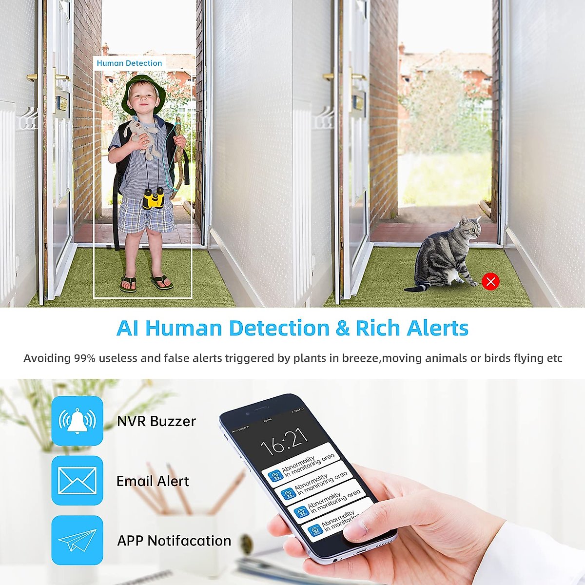 JOOAN 【Audio & 3MP】 Security Camera System Wireless,8 Channel NVR & 8pcs 1296P Bullet Cameras, IP67 Weatherproof,AI Human Motion Alert with 1TB Hard Drive,Free Extension Antenna
