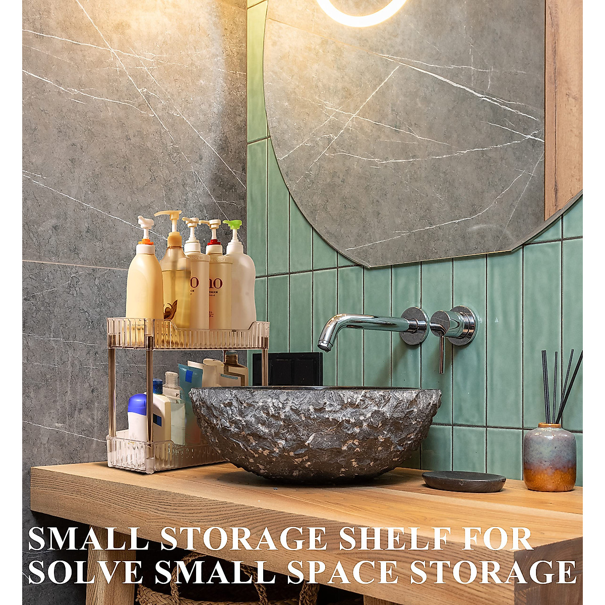 Slim 2-Tier Countertop Organizer for Bathroom Counter Shelf Skincare Organizer, Clear Acrylic Trays Shelf for Cabinet, Under Sink, Corner, Vanity Small Spaces -Toiletry, Makeup Multi-Storage