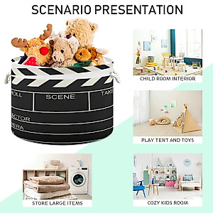 ALAZA Movie Cinema Clapboard Large Storage Laundry Basket with Handles for Blanket Towels Nursery Hamper Bin 20" x 20" x 14"