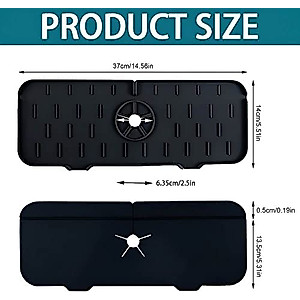 Silicone Faucet Mat Kitchen Sink Taps Splash Guard Drainer Absorbent Pad Faucet Drip Catcher for Kitchen Utensils and Dish Drainer Countertop Protect (Black)