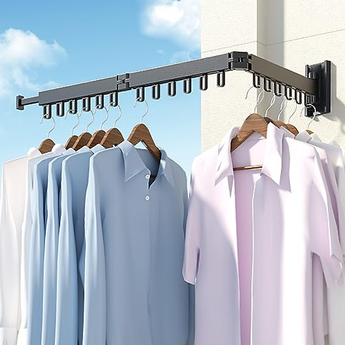 HEILAIYI Clothes Drying Rack,Laundry Drying Rack,Wall Mounted Clothes Rack,Laundry Rack Wall Mount,Folding Retractable Collapsible Drying Rack Clothing (Three-Poles,Loop Shape Hooks)