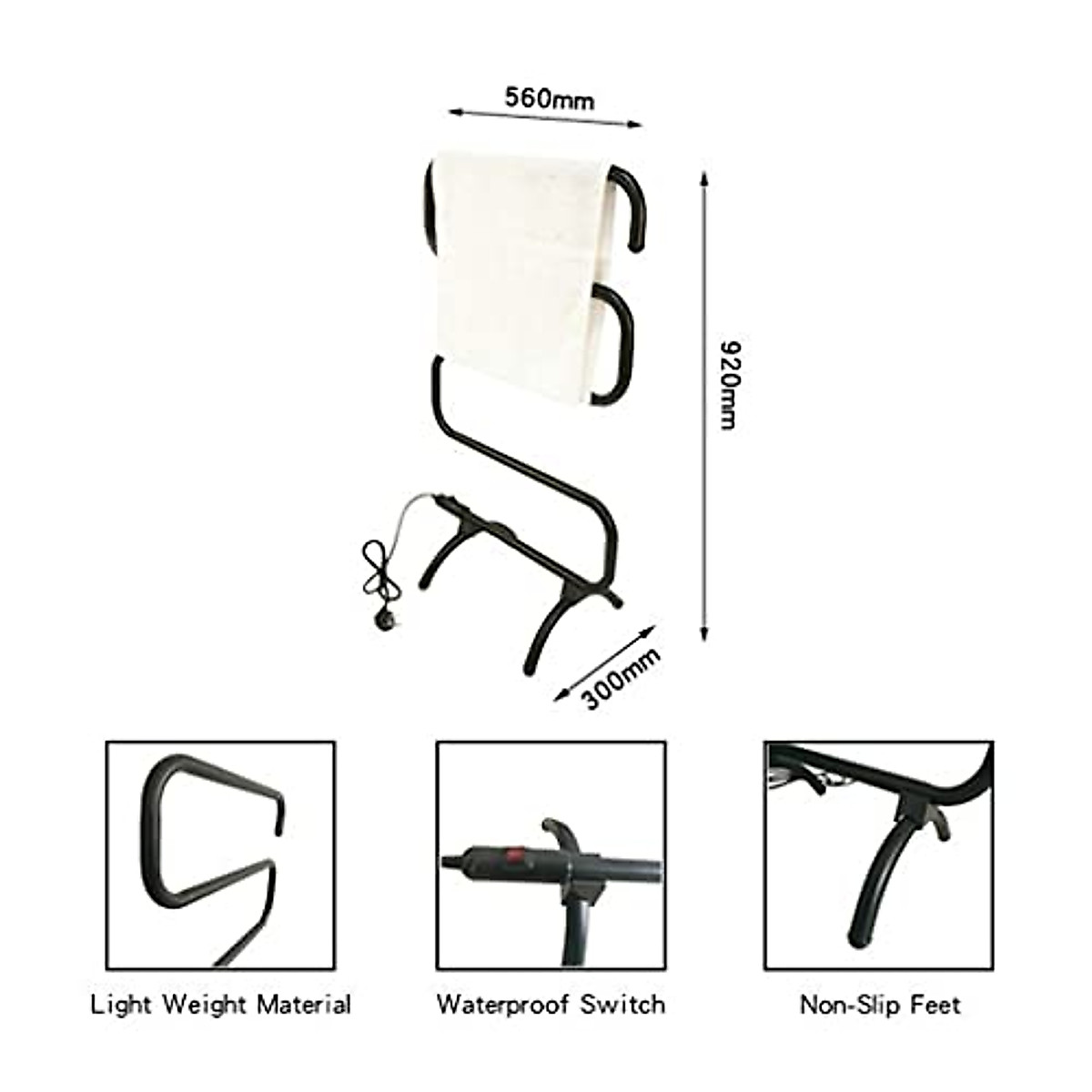 FCMLD Bathroom Towel Warmer Electric Towel Drying Rack Towels Heated Rack Standing Wall Mounted Bath Towel Hanger Dryer Shelf