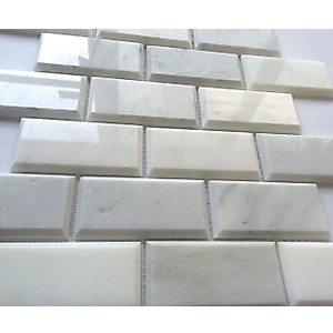 2x4 White Beveled Polished Carrara Marble Tile Backsplash Wall
