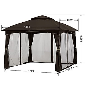 MASTERCANOPY Outdoor Patio Gazebo for Garden with Upgrade Steel Frame and Netting Walls (10x10,Brown)