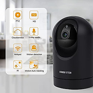 Konnek Stein Indoor Security Camera Wireless, 2K Smart Home IP Camera 2.4G/5G Dual-Band WiFi Connection, Two-Way Audio, AI Human Motion Detection, Night Vision, App Remote Control - Black