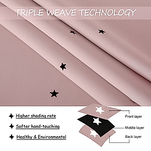 NICETOWN Nursery Blackout Curtains for Babys Bedroom, Grommet Thermal Insulated Room Darkening Kids Star Curtains for Girls Room Thanksgiving Decor, 1 Panel of 52 x 63 Inch, Light Pink
