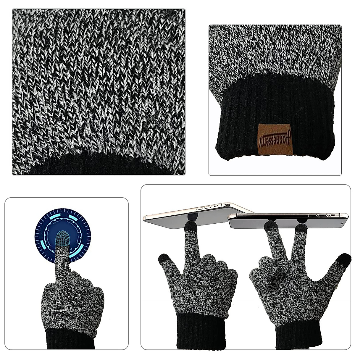 Winter Hats Scarf for Men with Touchscreen Gloves Warm Men's Scaves and Beanie Hat Themal Gloves Set