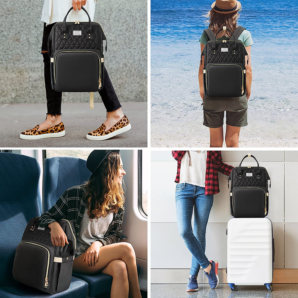 VSNOON Laptop Backpack for Women, 15.6 Inch Travel Backpack Purse with USB Port, Stylish, Water Resistant, Backpack for Women Men Girls Teacher Nurse School Work Travel, Black