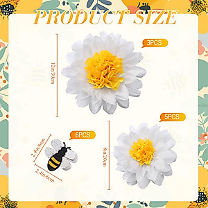 Feifeiya 14 Pcs Sunflower Daisy Bee Cutout Decorations Sunflower Daisy Tissue Paper Pom Poms Party Decorations Bee Cutouts for Birthday Bridal Wedding Classroom Craft Bulletin Board(Yellow, White)