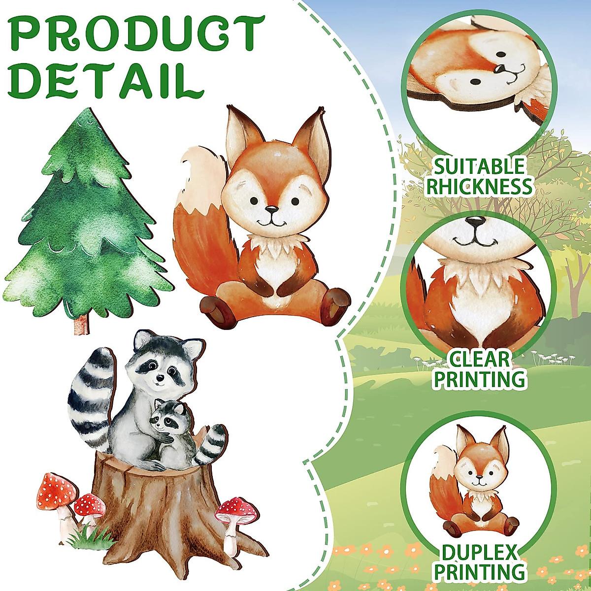 12 Pcs Wooden Animal Cutout Shapes Forest Painted Woodland Baby Shower Decorations Animals Wood Table Centerpieces Woodland Creature Decor for Nursery Craft Party Supplies Birthday Favors Cake Decor