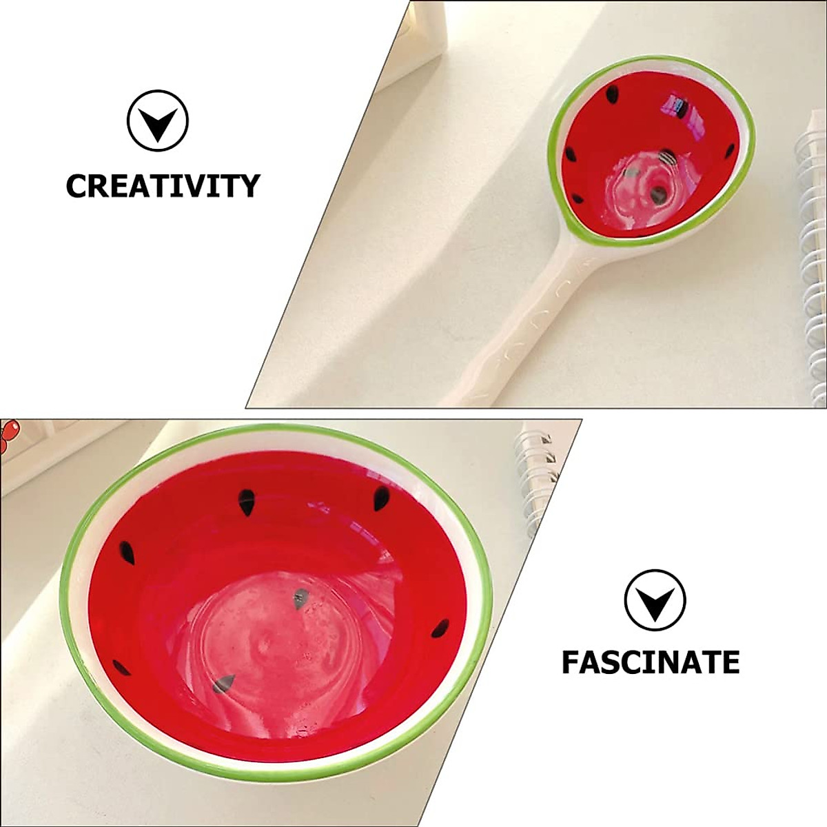 Rice Container 1 Set Dessert Bowl and Spoon Watermelon Shape Serving Bowls Ceramic Salad Bowls Kitchen Mixing Bowls Fruits Dish for Cereal Pasta Snack Appetizer Food Container Japanese