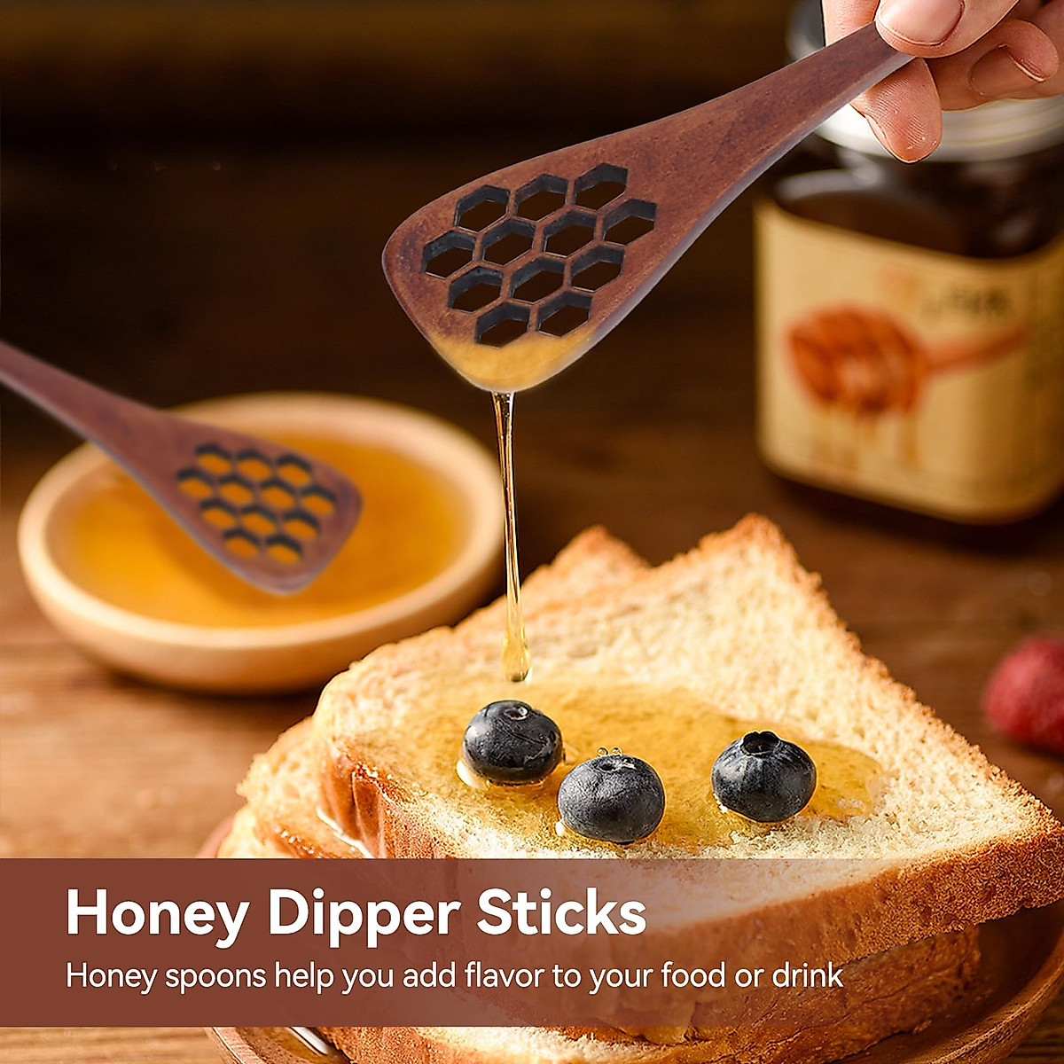 Wood Honey Drizzler 3pcs, Honey Dipper Sticks Wooden Honey Comb Honey Stick Honey Dipper Spoon Coffee Stiring Spoon Syrup Dippers(Brown)
