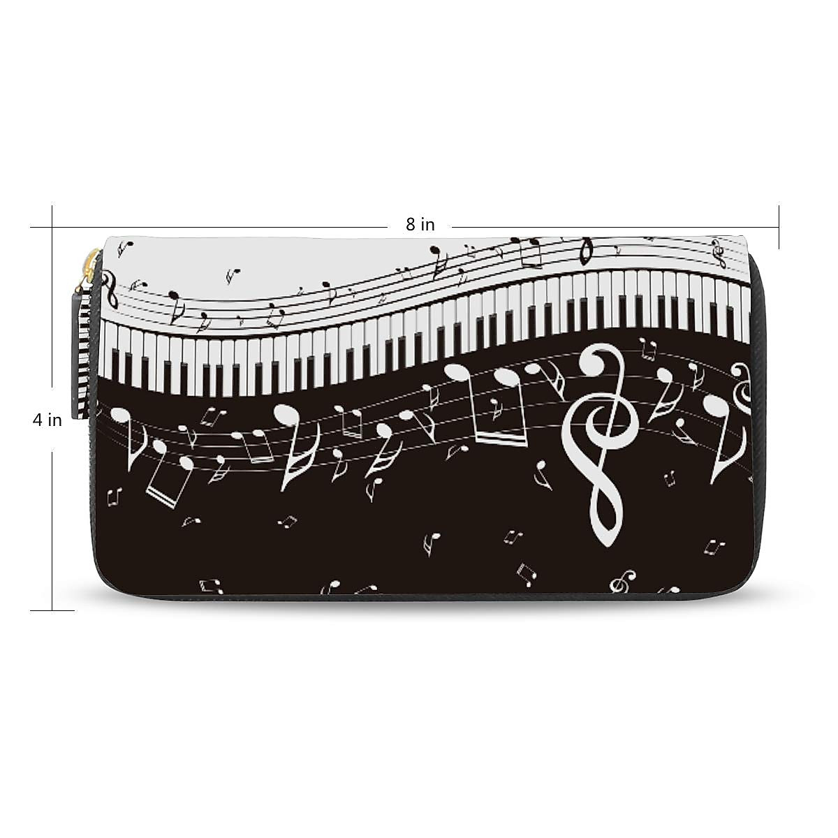 AGONA Womens Wallet Black White Piano Keys Musical Notes Wallet for Women Long Wallet PU Leather Zip Around Phone Clutch Handbag Card Holder Purse Girls Men
