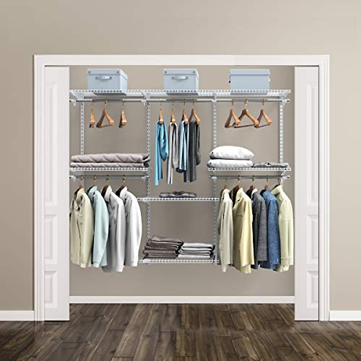 Tangkula 4 to 6 FT Custom Closet System, Wall Mounted Closet with Hanging Rod, Metal Hanging Storage Organizer Rack Wardrobe with Shelves, Adjustable Closet System Kit for Bedroom