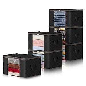 Lifewit 90L Large Storage Bags, 6 Pack Closet Organizers and Storage, Clothes Foldable Storage Bins with Reinforced Handles, Storage Containers for Clothing, Blanket, Comforters,Bedding, Black