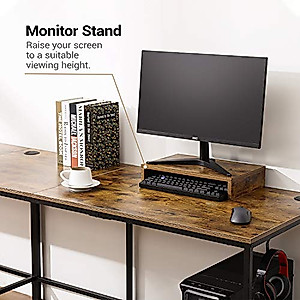 KOTPOP L Shaped Desk, 92” Home Office Computer Desk, Gaming Desk Reversible Corner Gaming Computer Desk with Monitor Stand, Sturdy Writing Workstation Table 3 Cable Holes, Rustic Brown