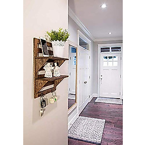 Rustic Wall Mounted Shelves for Kitchen, Bathroom Farmhouse Vintage Wall Shelves, Floating Shelves with 2 double Iron Hooks